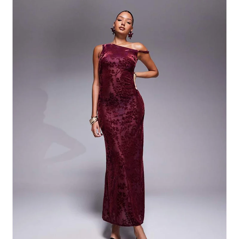 Kaiia exclusive devore off shoulder twist maxi dress in burgundy-Red ...