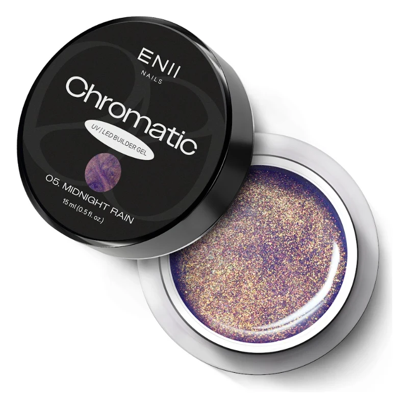 ENII NAILS ENII Chromatic Builder UV LED gel 05 Midnight Rain - glittrový stavební gel, 15ml ...