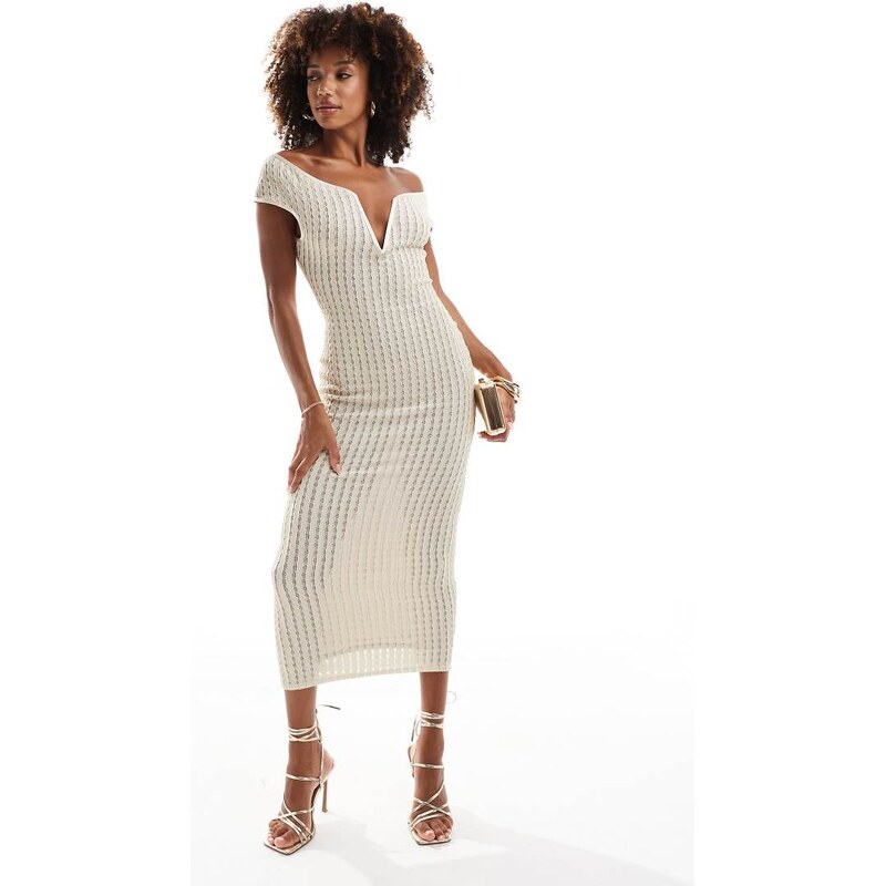 ASOS DESIGN textured maxi dress with v bar in cream-White - GLAMI.cz
