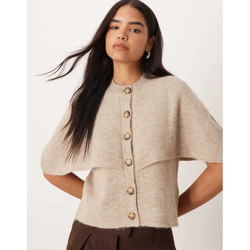 Gina Tricot wool alpaca knitted cape cardigan in mole brown - GLAMI.cz