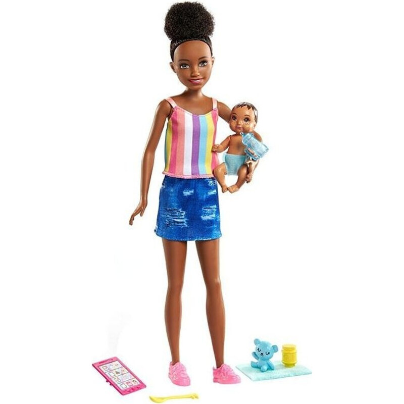 Mattel Barbie Chůva černoška + miminko s doplňky GRP12 - GLAMI.cz