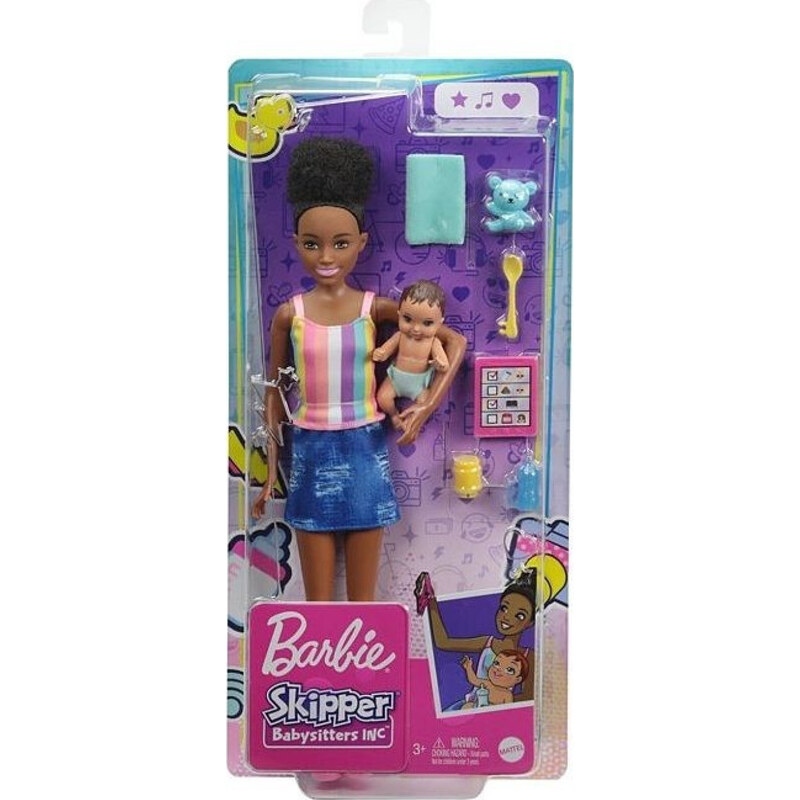 Mattel Barbie Chůva černoška + miminko s doplňky GRP12 - GLAMI.cz