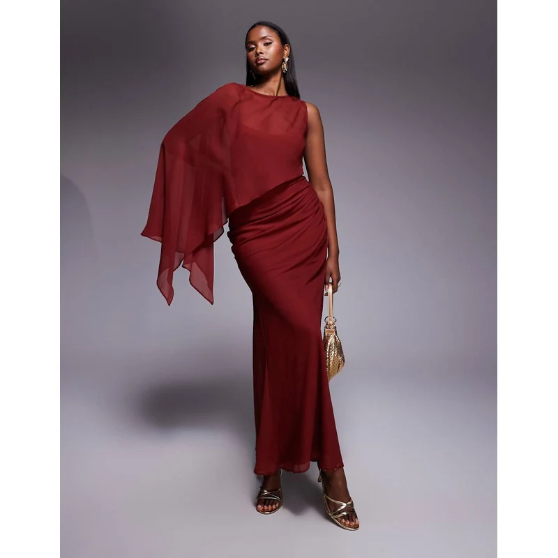 ASOS DESIGN layered sleeve overlay with draped skirt in chocolate-Brown ...