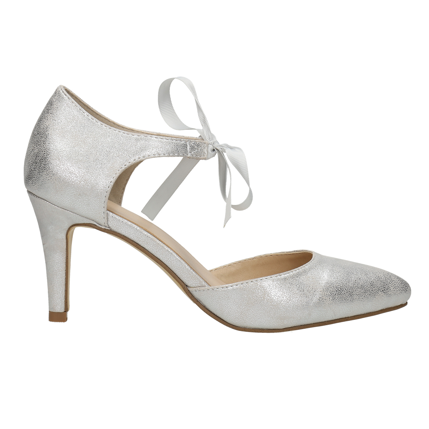 Baťa Stříbrné lodičky s mašlí kolem kotníku - GLAMI.cz